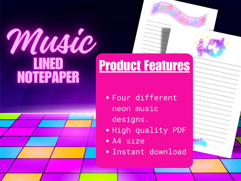 Printable Music Notes Notepaper Musician to Do, Pink, Neon, Attractive ...