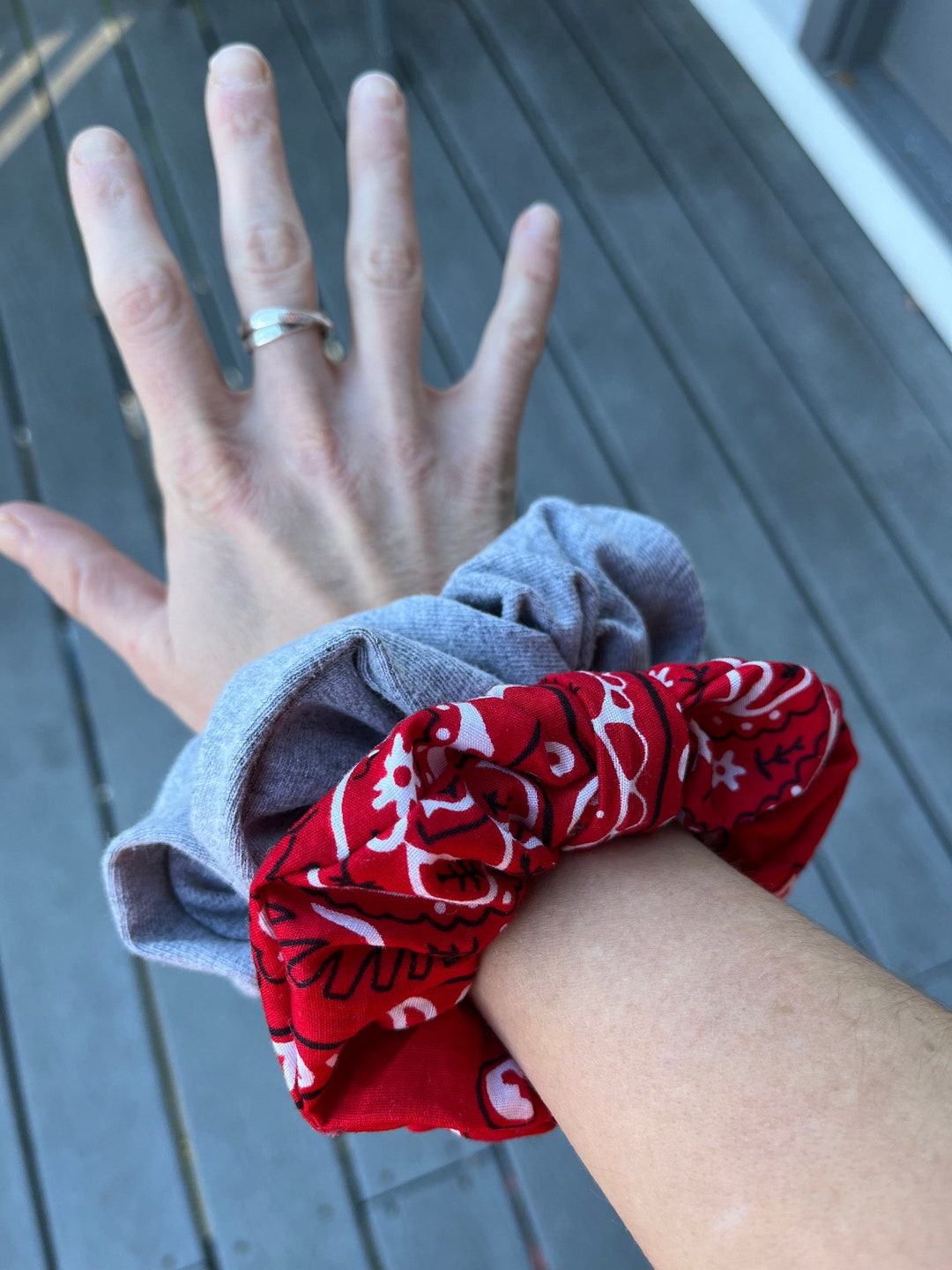 Gray and Red Bandana Hair Scrunchie Multi Pack. Ponytail - Etsy
