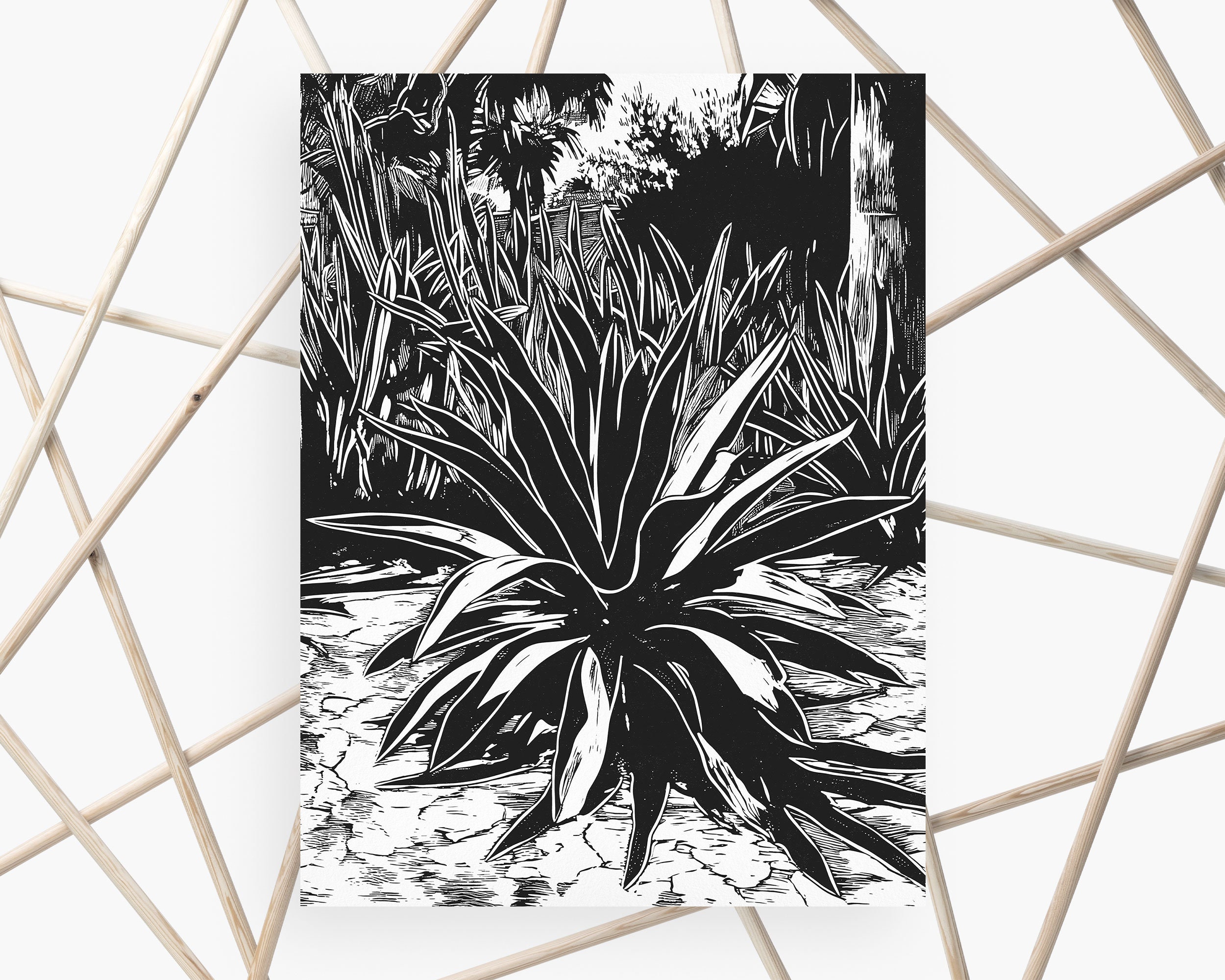 Agave Tequilana Plant Botanical Linoleum Art Linocut Art Prints Plant ...