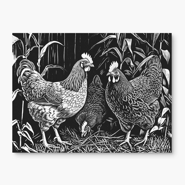 Chicken Linocut - Etsy