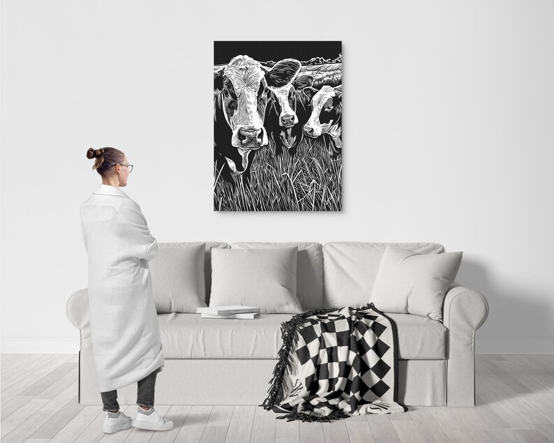 Cow Portrait Linocut Art Prints Cows Lino Print Poster Animal Linoleum ...