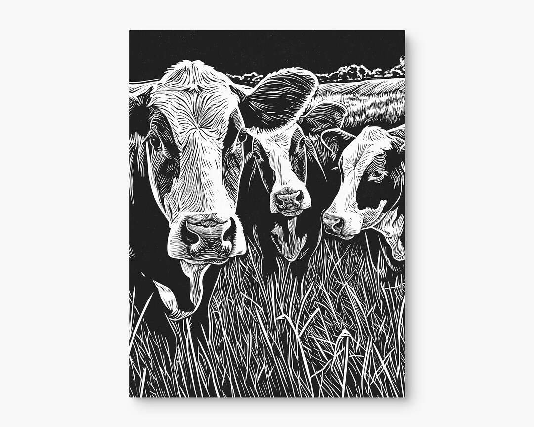 Cow Portrait Linocut Art Prints Cows Lino Print Poster Animal Linoleum ...