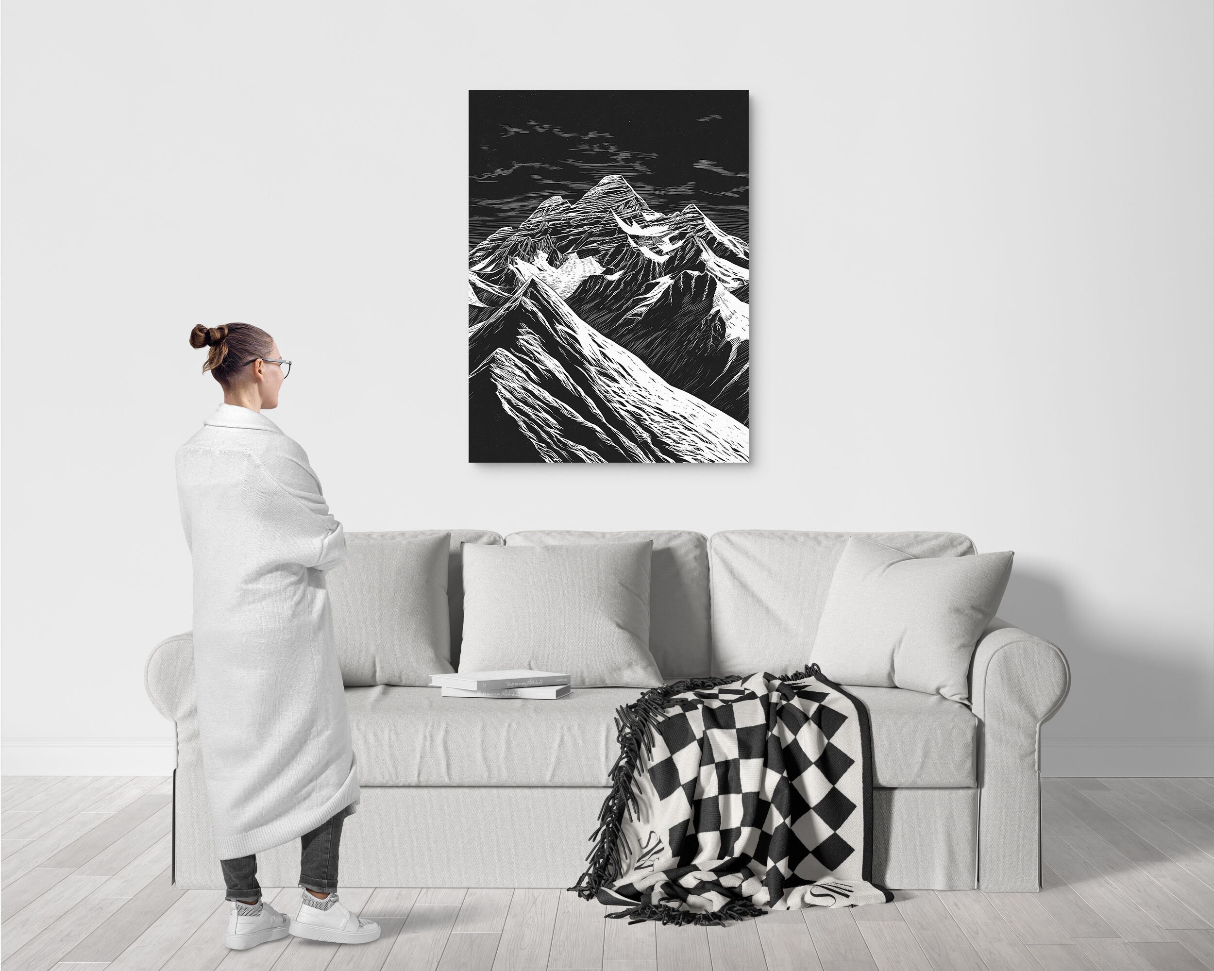The Andes Mountains Linocut Print Black White Landscape Art Poster Lino ...