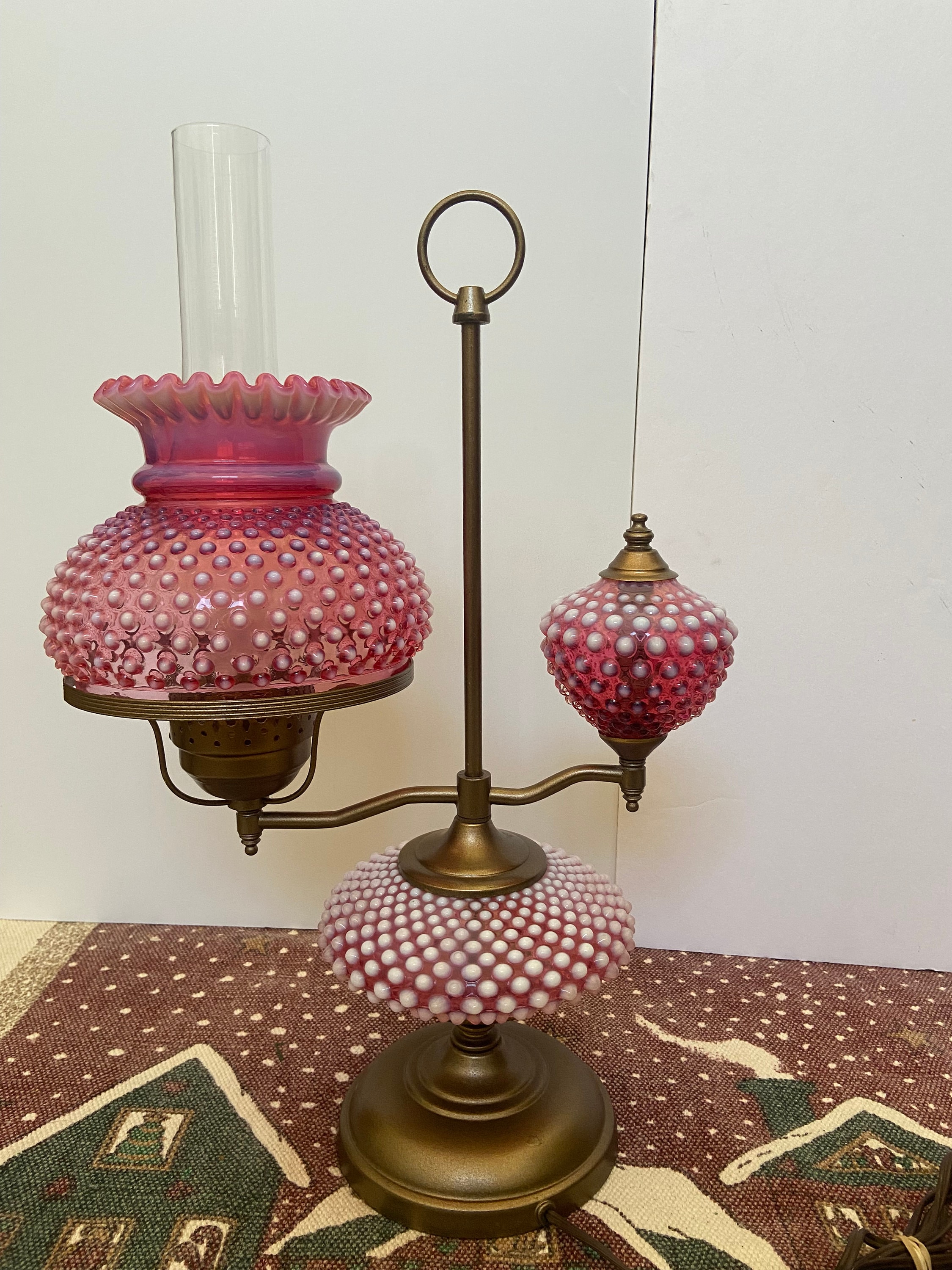 Gorgeous Vintage Fenton Cranberry Hobnail Art Glass Student Lamp-hard ...