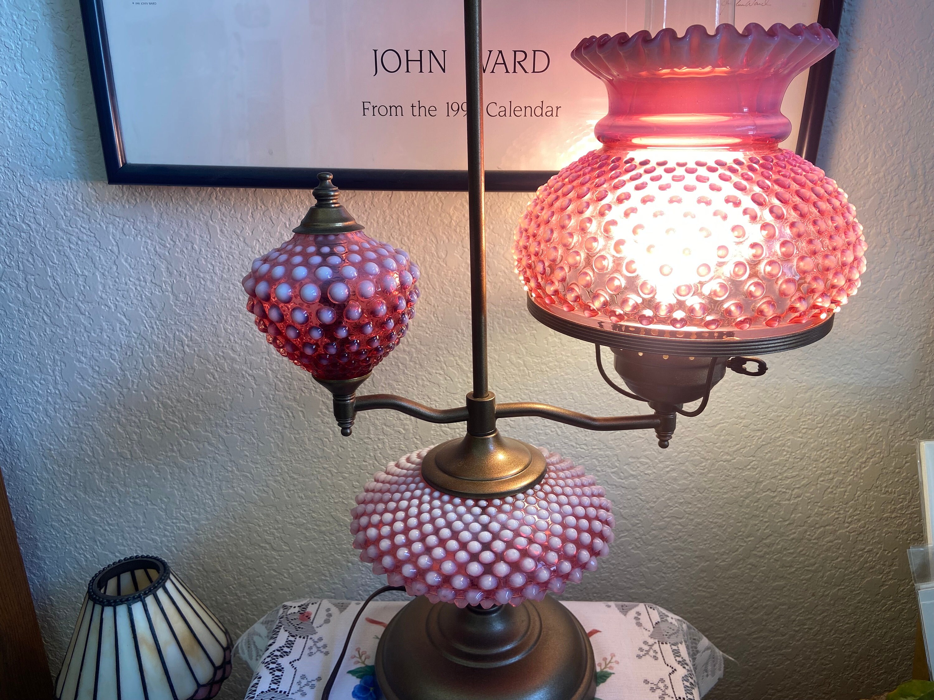 Gorgeous Vintage Fenton Cranberry Hobnail Art Glass Student Lamp-hard ...