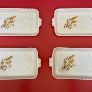 Beautiful Vintage Anchor Hocking 8 Piece Wheat Pattern Milk Glass Snack ...