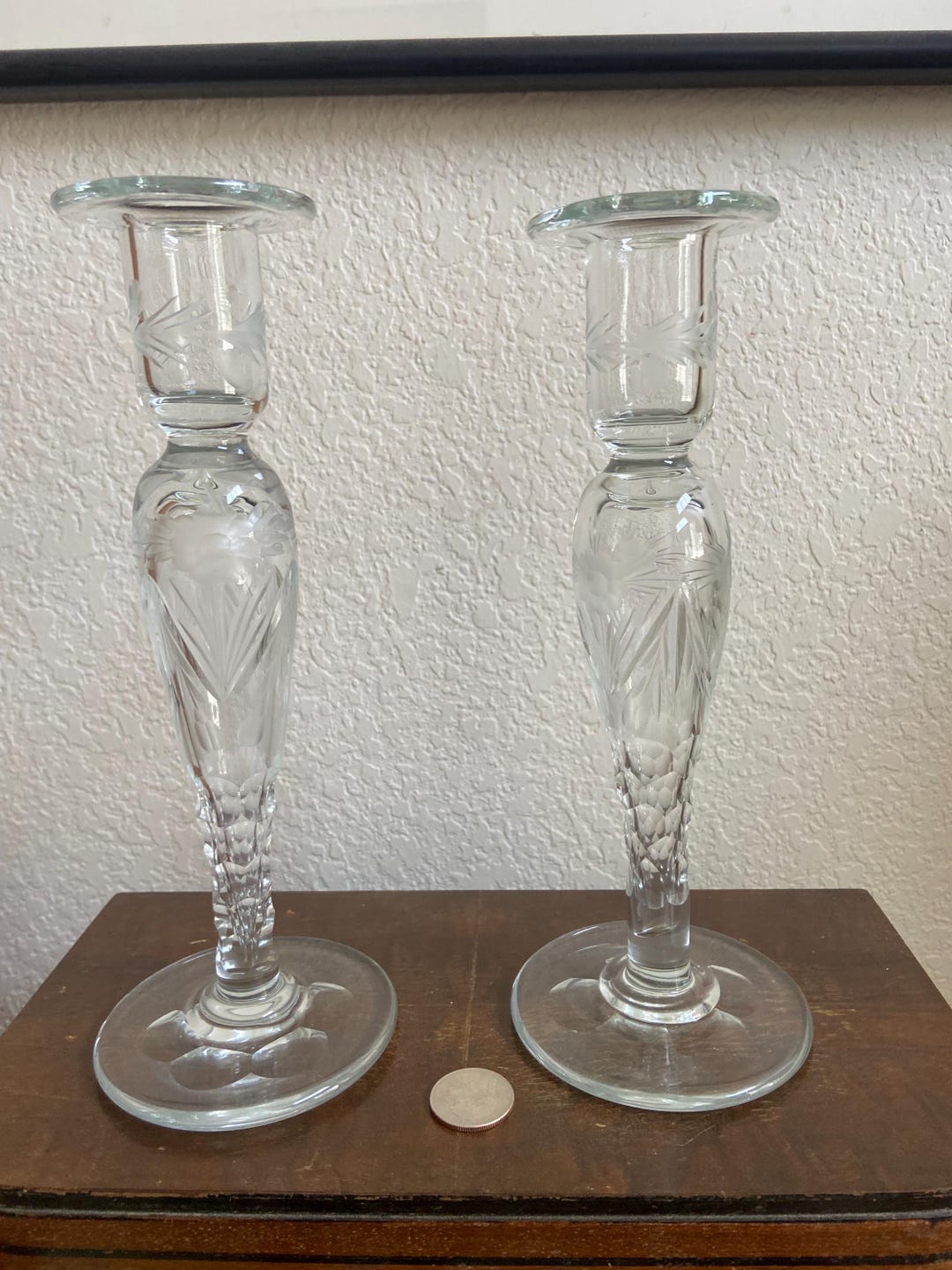 Beautiful Vintage Cut Glass Floral Candlestick Holders - Etsy
