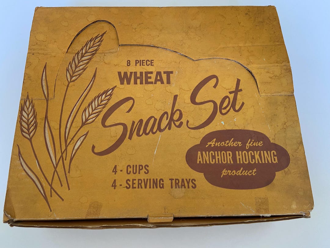 Beautiful Vintage Anchor Hocking 8 Piece Wheat Pattern Milk Glass Snack ...