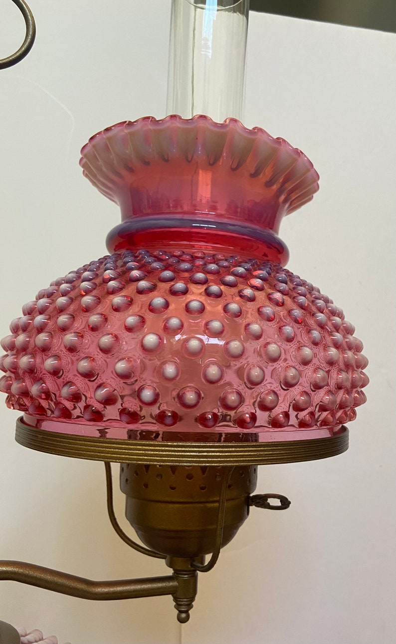 Gorgeous Vintage Fenton Cranberry Hobnail Art Glass Student Lamp-hard ...