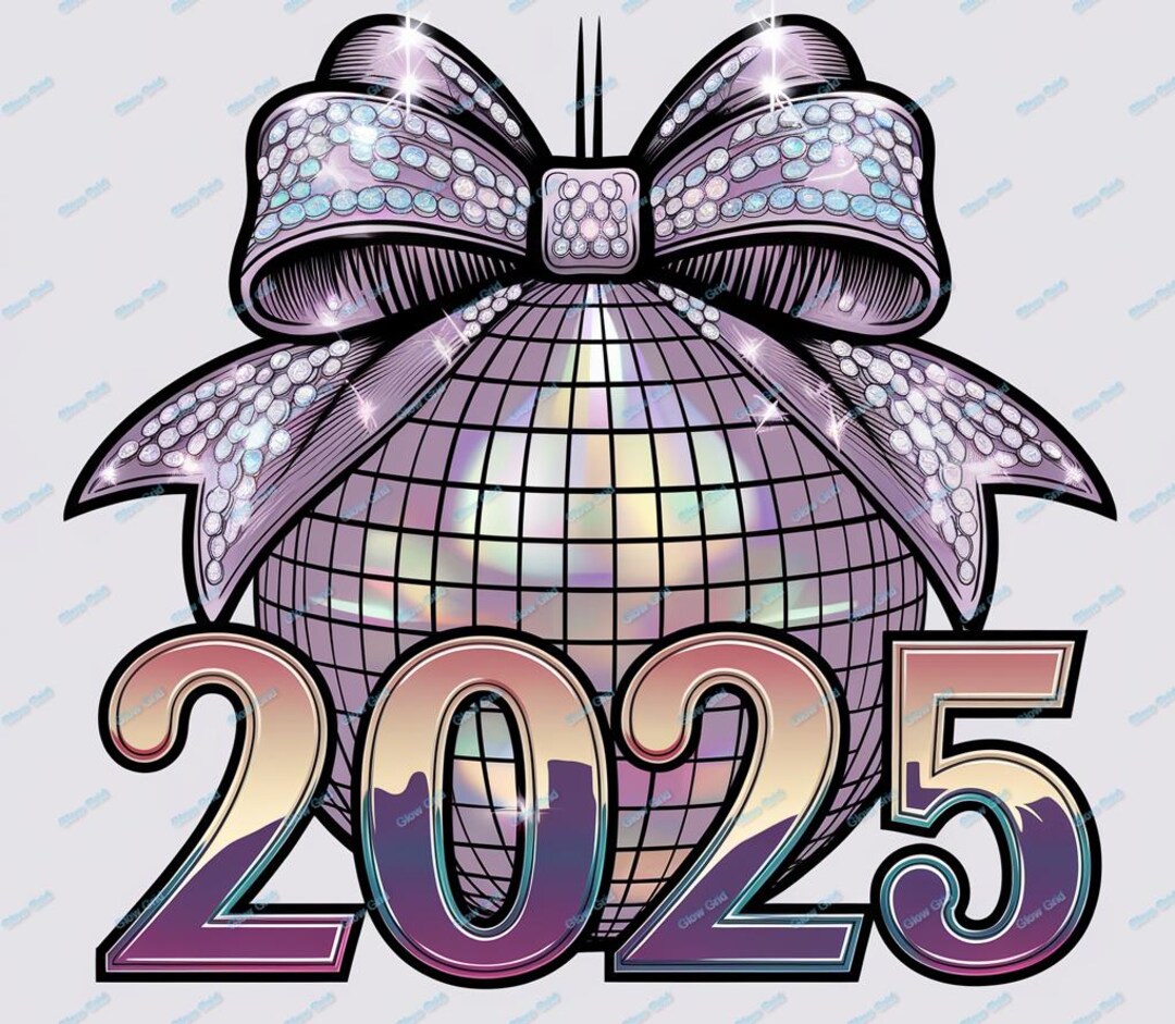 2025 Disco Ball With Glitter Bow PNG New Years Eve Party Digital ...
