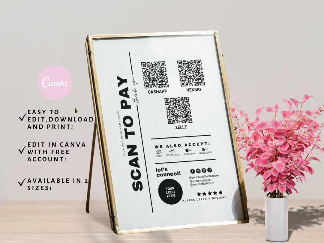 Editable Scan to Pay Sign QR Code Sign Template Canva, Printable ...