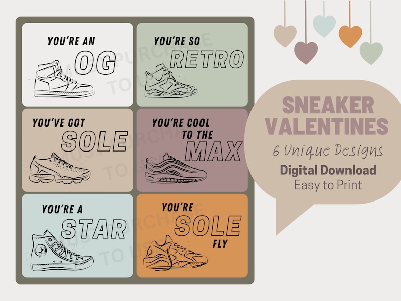 Printable Sneaker Valentine Cards for Kids & Adults Digital Valentines ...
