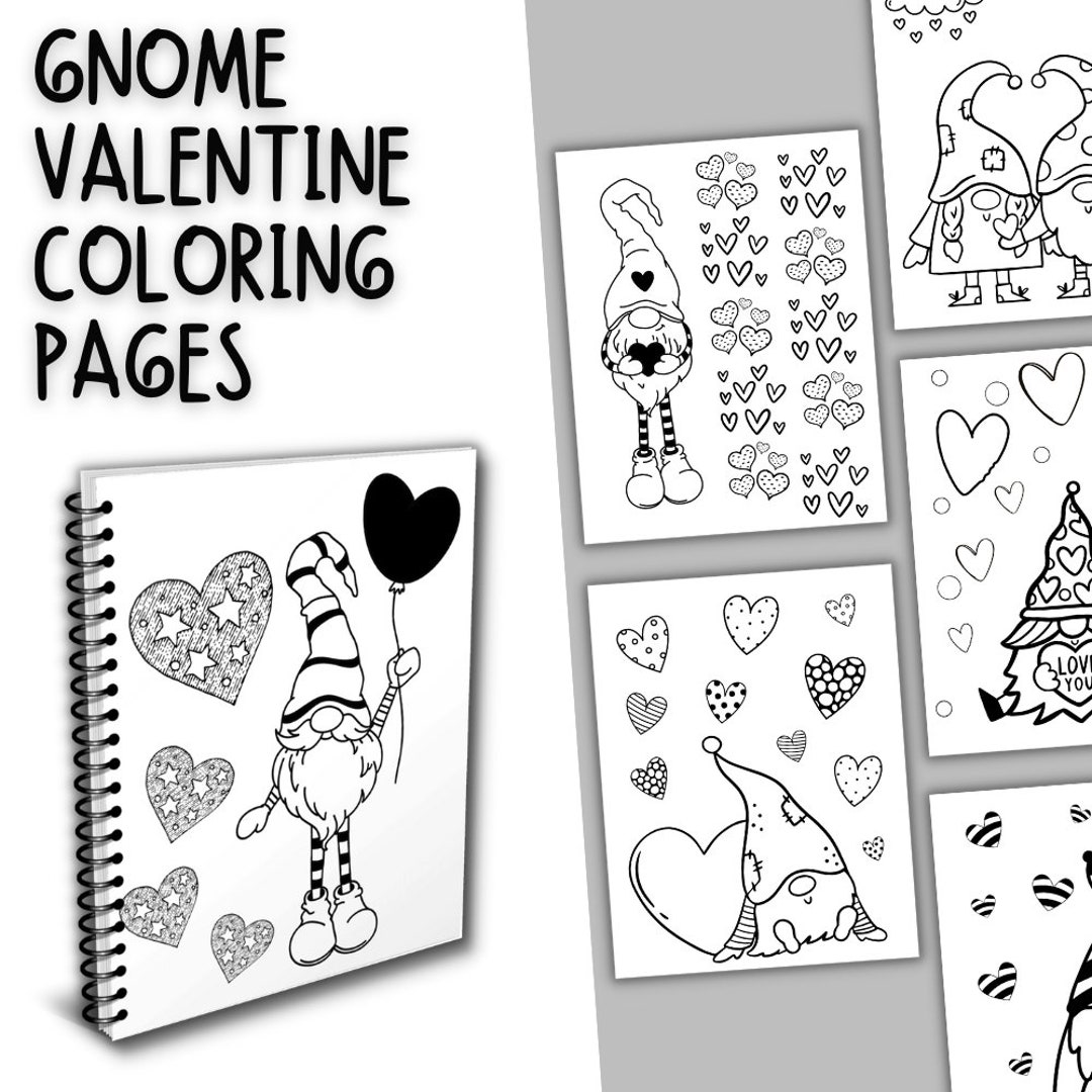 Gnome Valentine Coloring Pages Printable Love Gnome Sheets, Kids ...