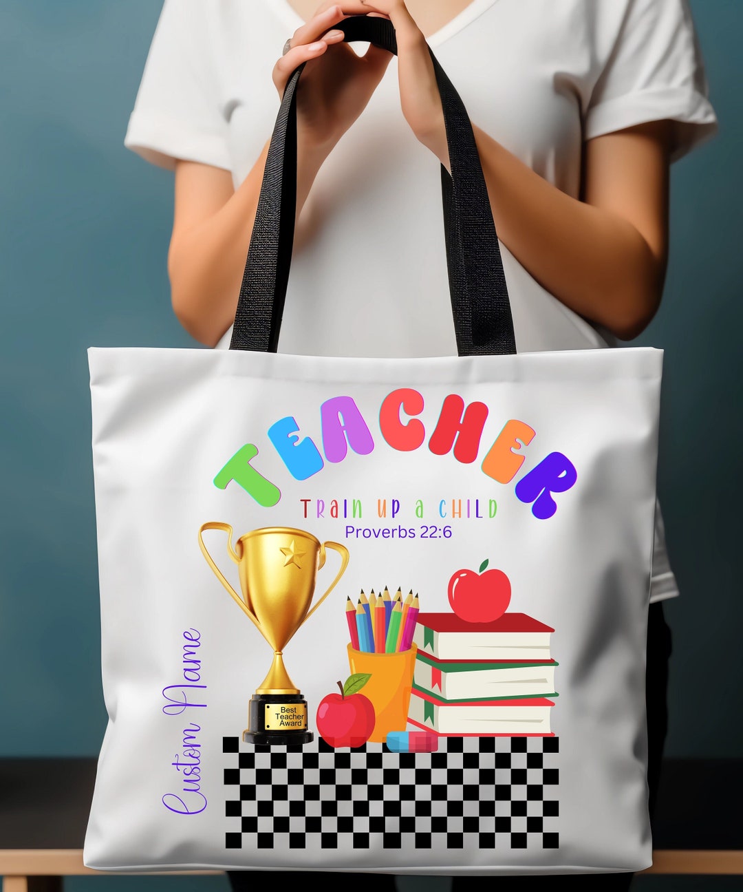 Custom Award Winning Teacher Tote Bag Gift, Best Teacher Ever Tote Bag ...
