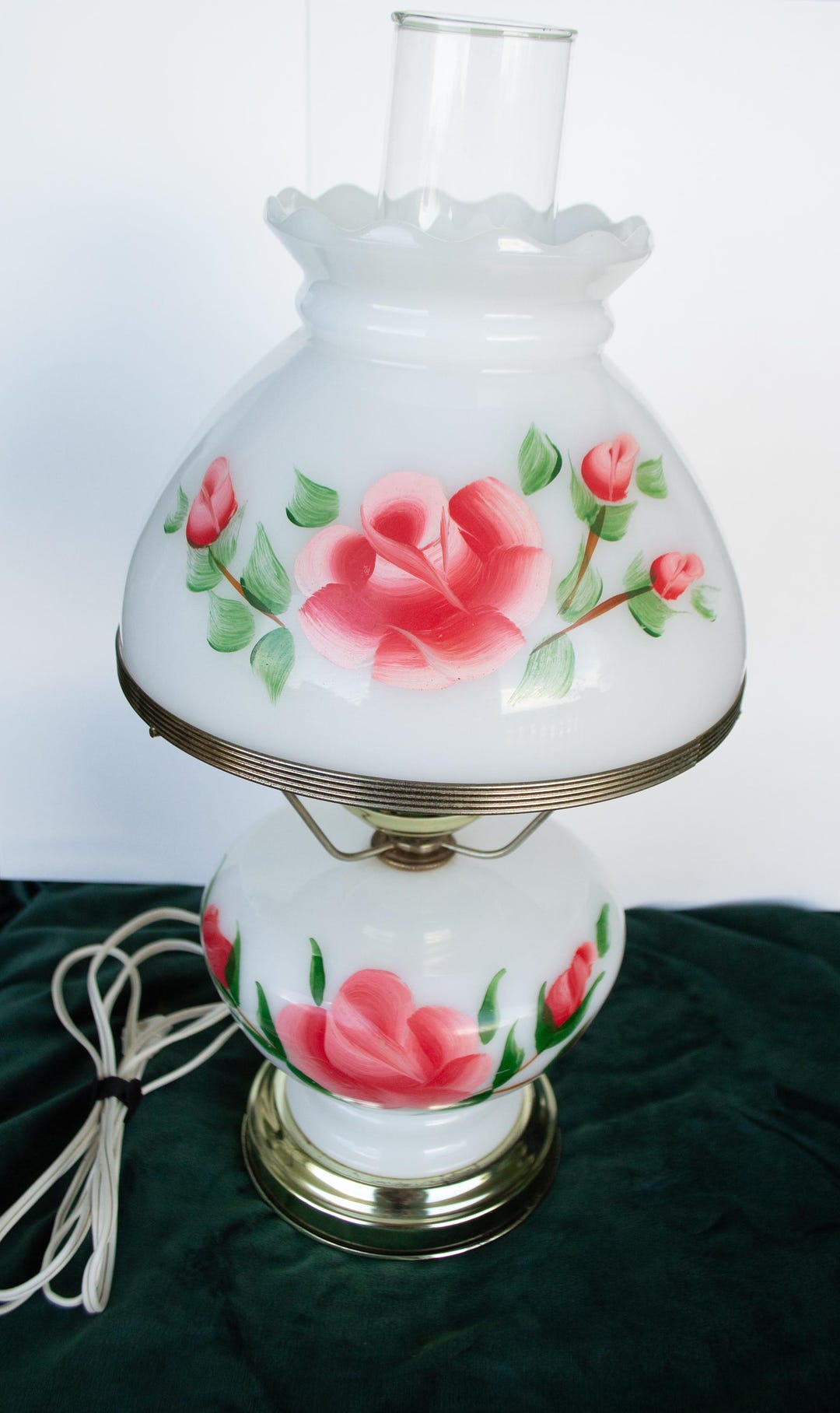 Vintage Mid-century Modern Milk Glass Parlor Lamp With Hand-painted ...