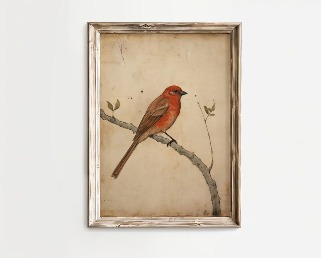 Winter Bird Print Printable Rustic Bird Downloadable Vintage Rustic ...