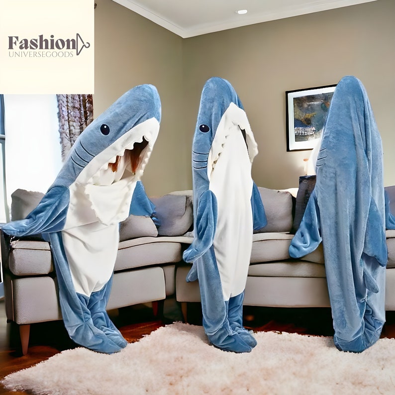 Blue Shark Blanket Hoodie Pajamas Shark Onesie Blanket Pyjamas ...