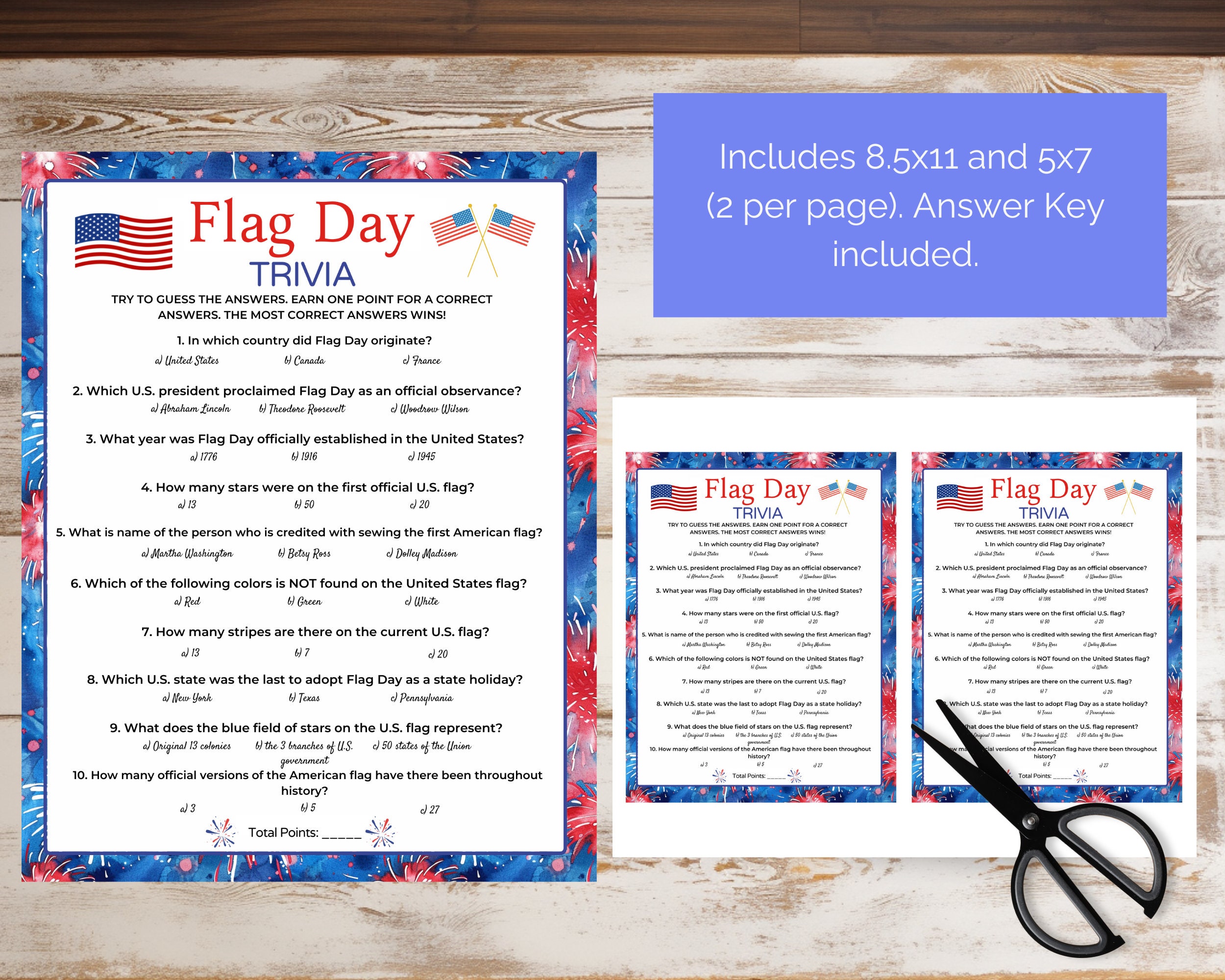 Flag Day Trivia, Educational Printable Game, Revolutionary War Activity ...