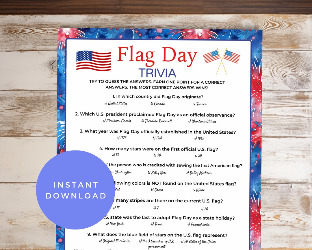 Flag Day Trivia, Educational Printable Game, Revolutionary War Activity ...