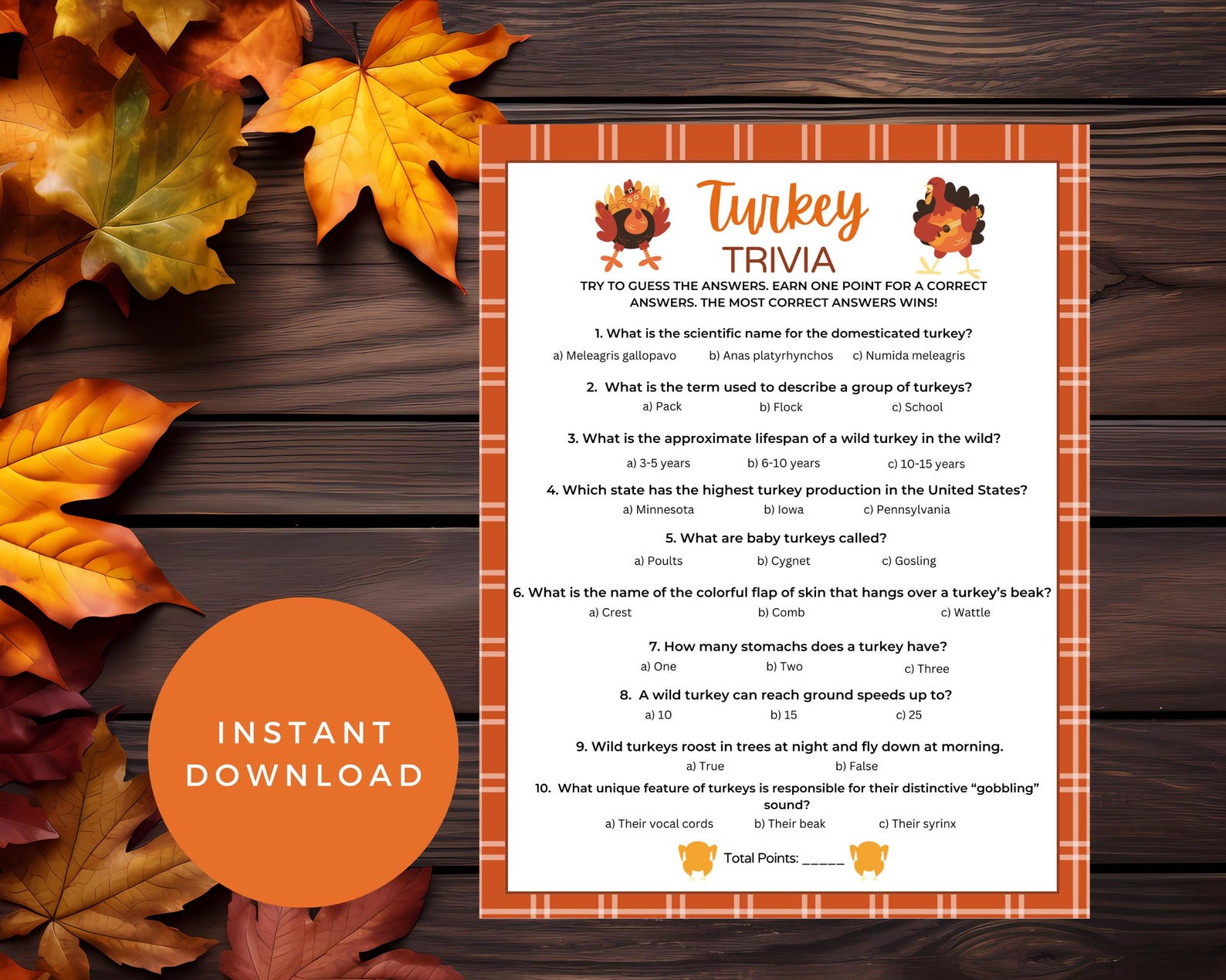 Turkey Trivia, Thanksgiving Trivia Game, Friendsgiving Game, Fall ...
