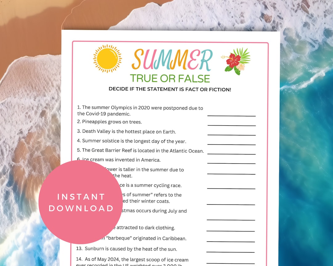 Summer Fact or Fiction Trivia Game, Summer Party Games, Summer ...