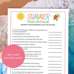 Summer Fact or Fiction Trivia Game, Summer Party Games, Summer ...