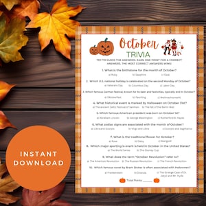 October Trivia Game, October Trivia, Month Trivia Game, Fall Trivia ...