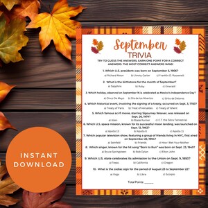 September Trivia, September Trivia Game, Fall Trivia Game, Fall ...