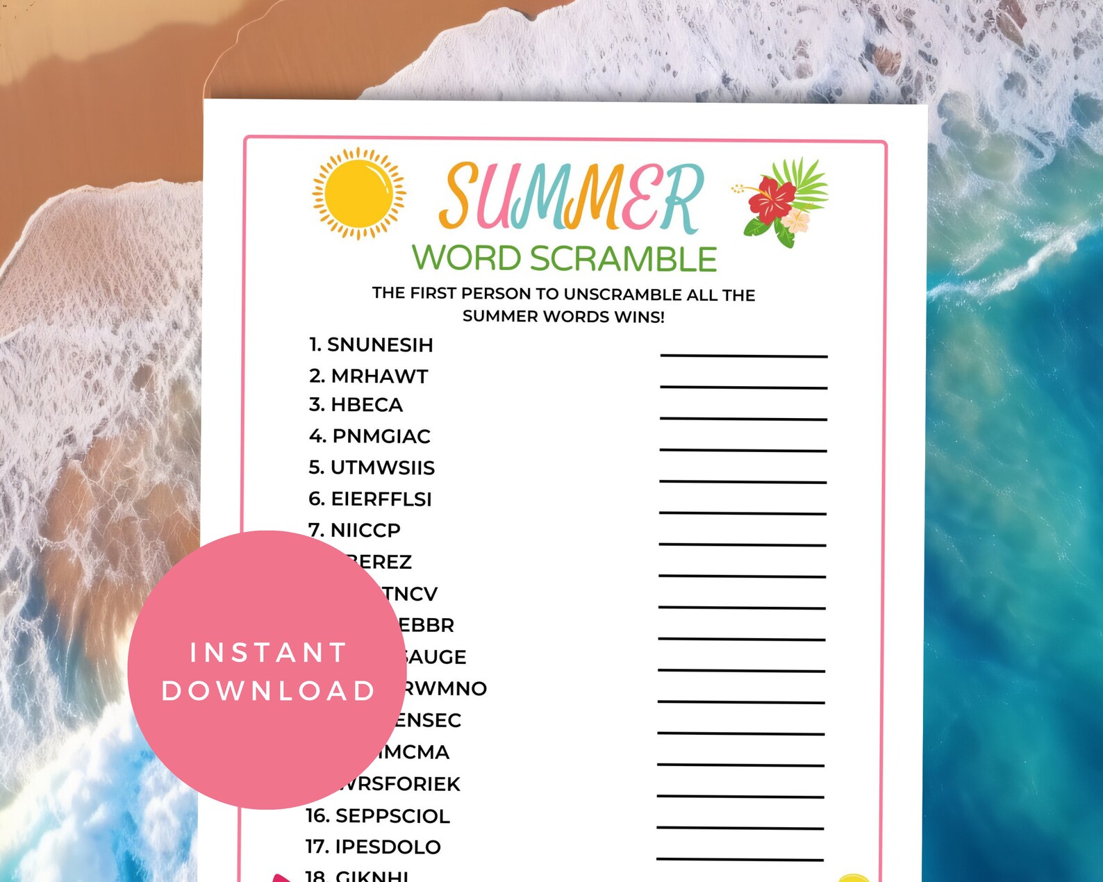 Summer Word Scramble, Work Party Games, Icebreaker, Pool Party, Summer ...
