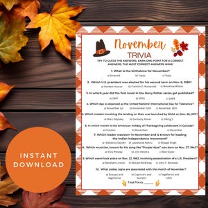 November Trivia, Fall Trivia Game, Autumn Trivia Quiz, Calendar Trivia ...