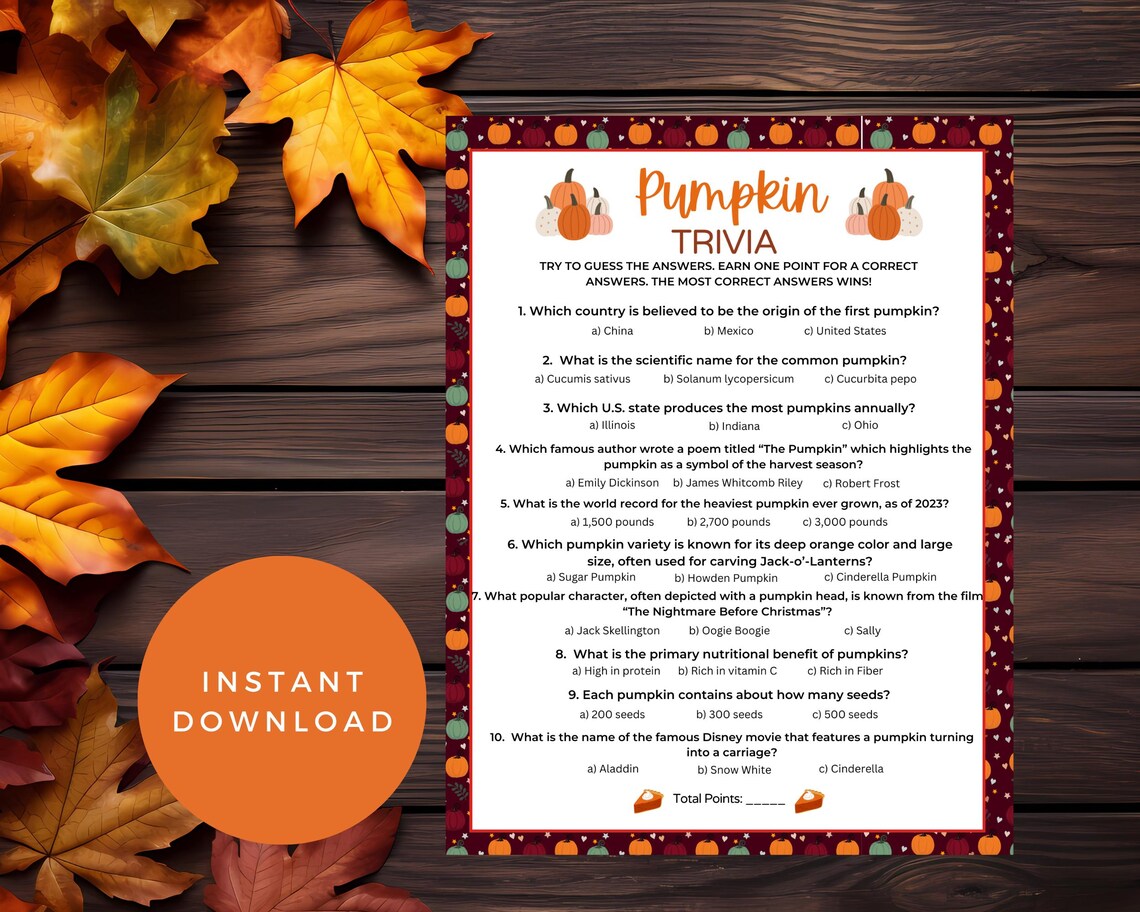 Pumpkin Trivia, Pumpkin Trivia Game, Fall Trivia Game, Autumn Trivia ...