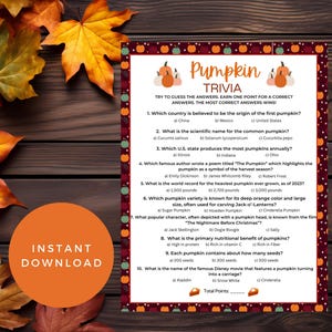 Pumpkin Trivia, Pumpkin Trivia Game, Fall Trivia Game, Autumn Trivia ...