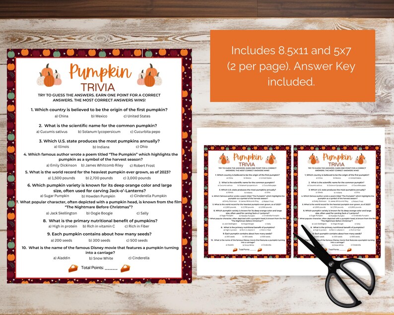 Pumpkin Trivia, Pumpkin Trivia Game, Fall Trivia Game, Autumn Trivia ...