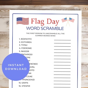 Flag Day Word Scramble, Patriotic Games, Flag Day Printable, Party ...