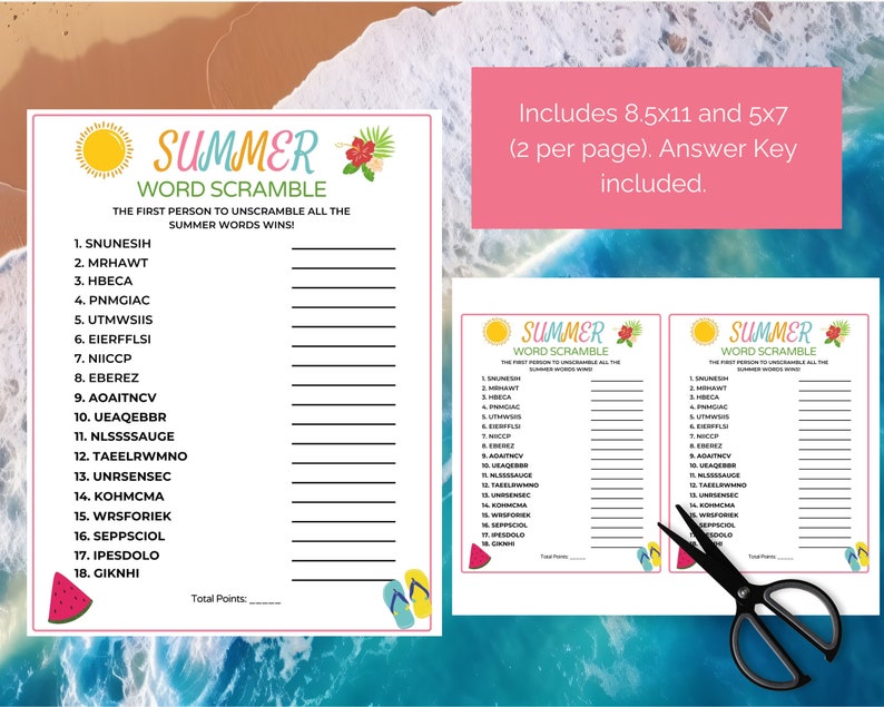 Summer Word Scramble, Work Party Games, Icebreaker, Pool Party, Summer ...