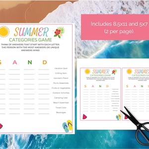 Summer Categories Game, Printable Summer Game for Kids & Adults ...