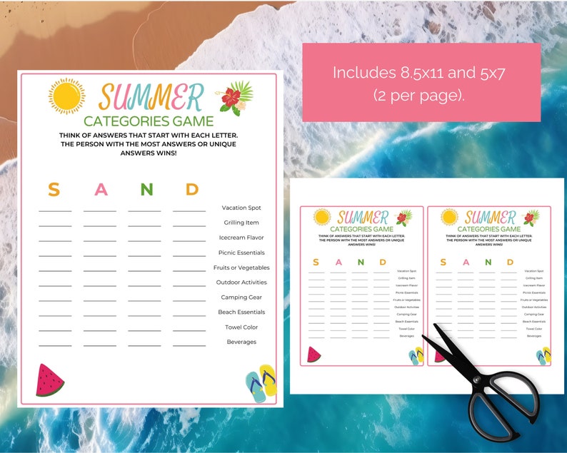 Summer Categories Game, Printable Summer Game for Kids & Adults ...