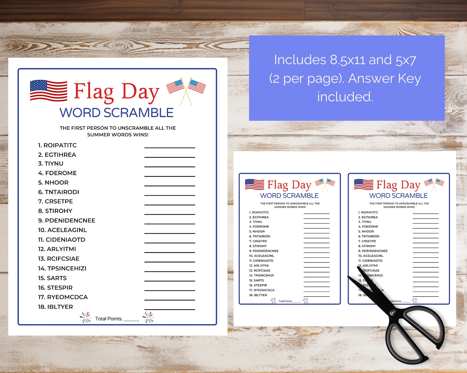 Flag Day Word Scramble, Patriotic Games, Flag Day Printable, Party ...