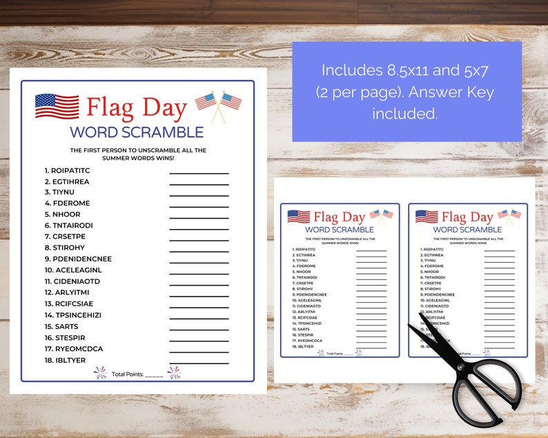 Flag Day Word Scramble, Patriotic Games, Flag Day Printable, Party ...