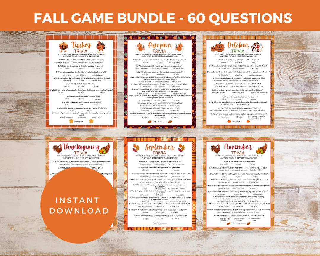 Fall Games, Fall Games Printable, Fall Fest Games, Thanksgiving Trivia ...