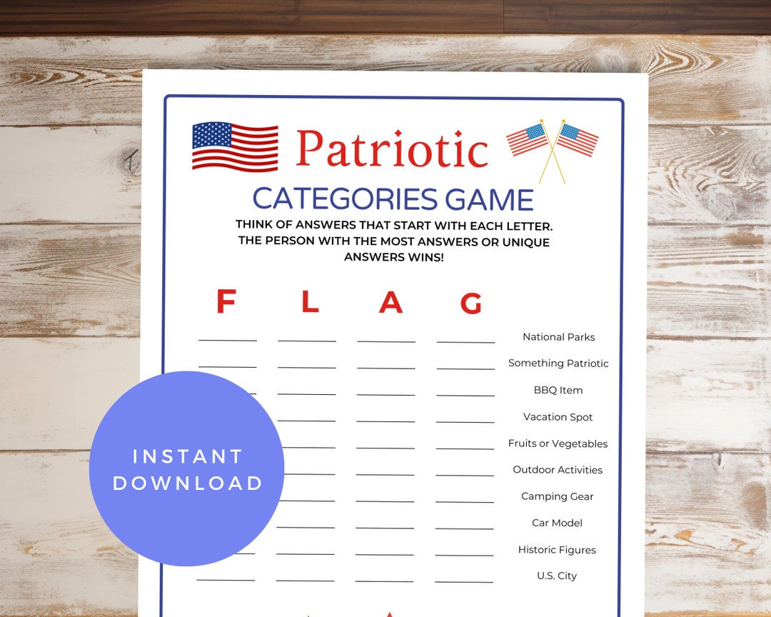 Fourth of July Categories, Memorial Day Party Games, Classroom Games ...