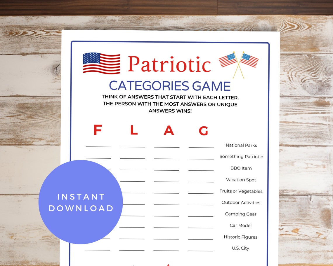 Fourth of July Categories, Memorial Day Party Games, Classroom Games ...