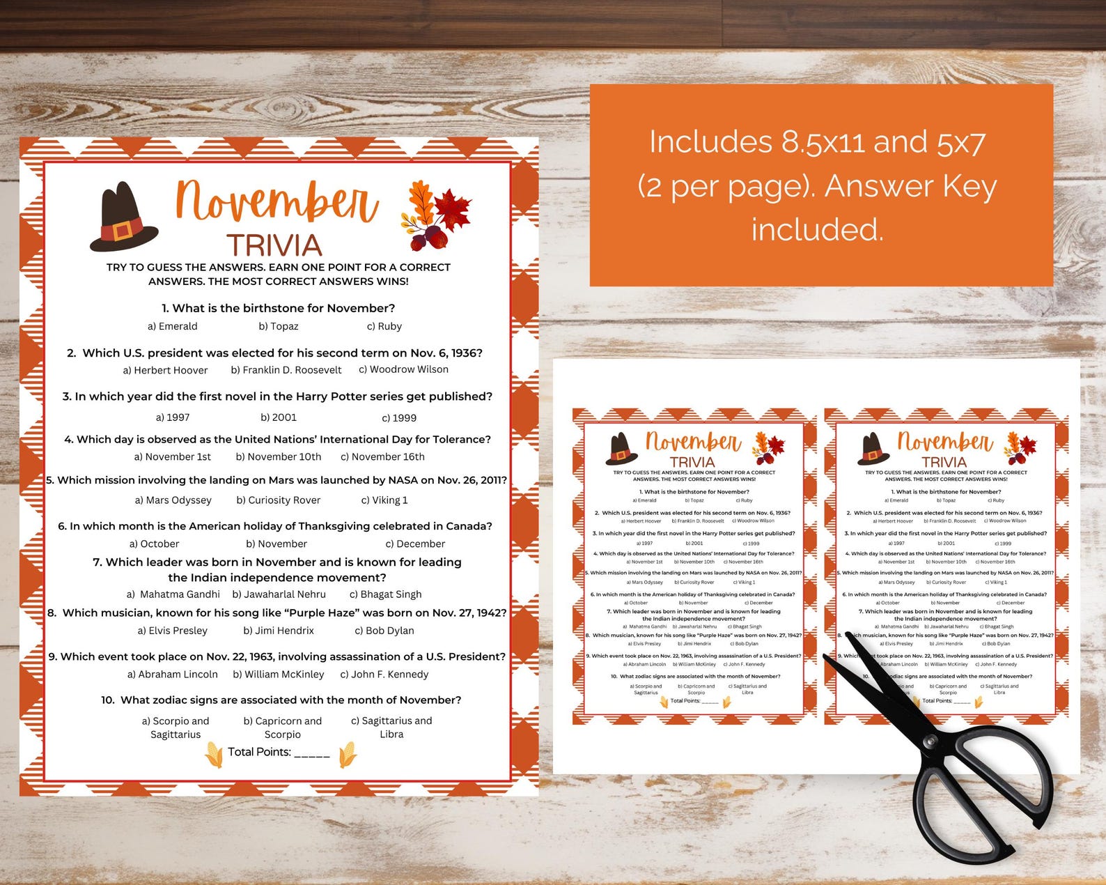 November Trivia, Fall Trivia Game, Autumn Trivia Quiz, Calendar Trivia ...