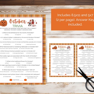 October Trivia Game, October Trivia, Month Trivia Game, Fall Trivia ...