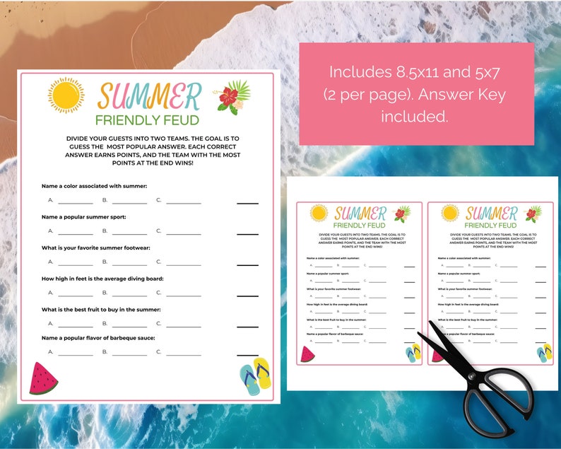 Summer Friendly Feud Game, Trivia Night, Family Reunion Quiz, Summer ...