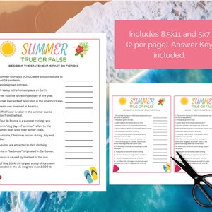 Summer Fact or Fiction Trivia Game, Summer Party Games, Summer ...