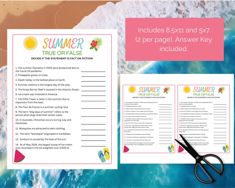 Summer Fact or Fiction Trivia Game, Summer Party Games, Summer ...