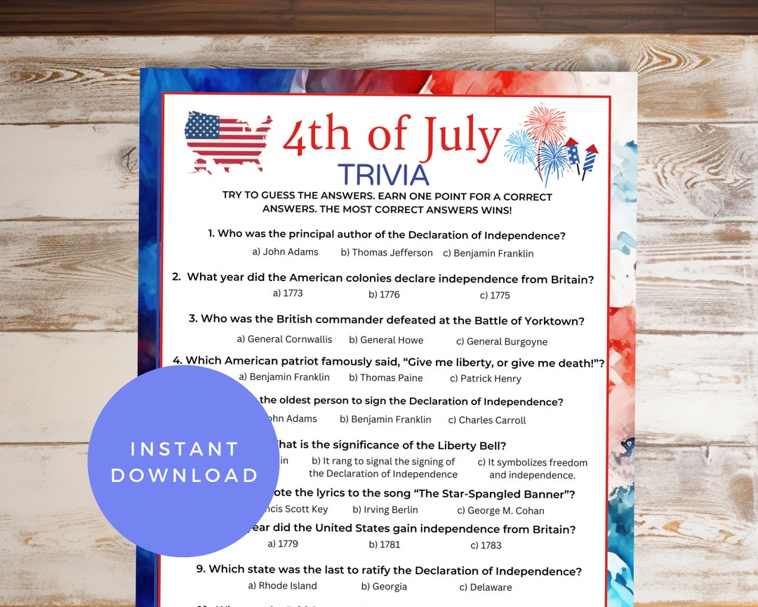 4th of July Trivia, American Trivia Game, 4th of July Game, Patriotic ...