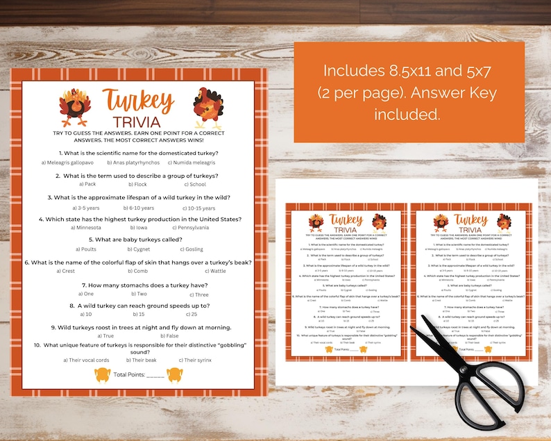 Turkey Trivia, Thanksgiving Trivia Game, Friendsgiving Game, Fall ...