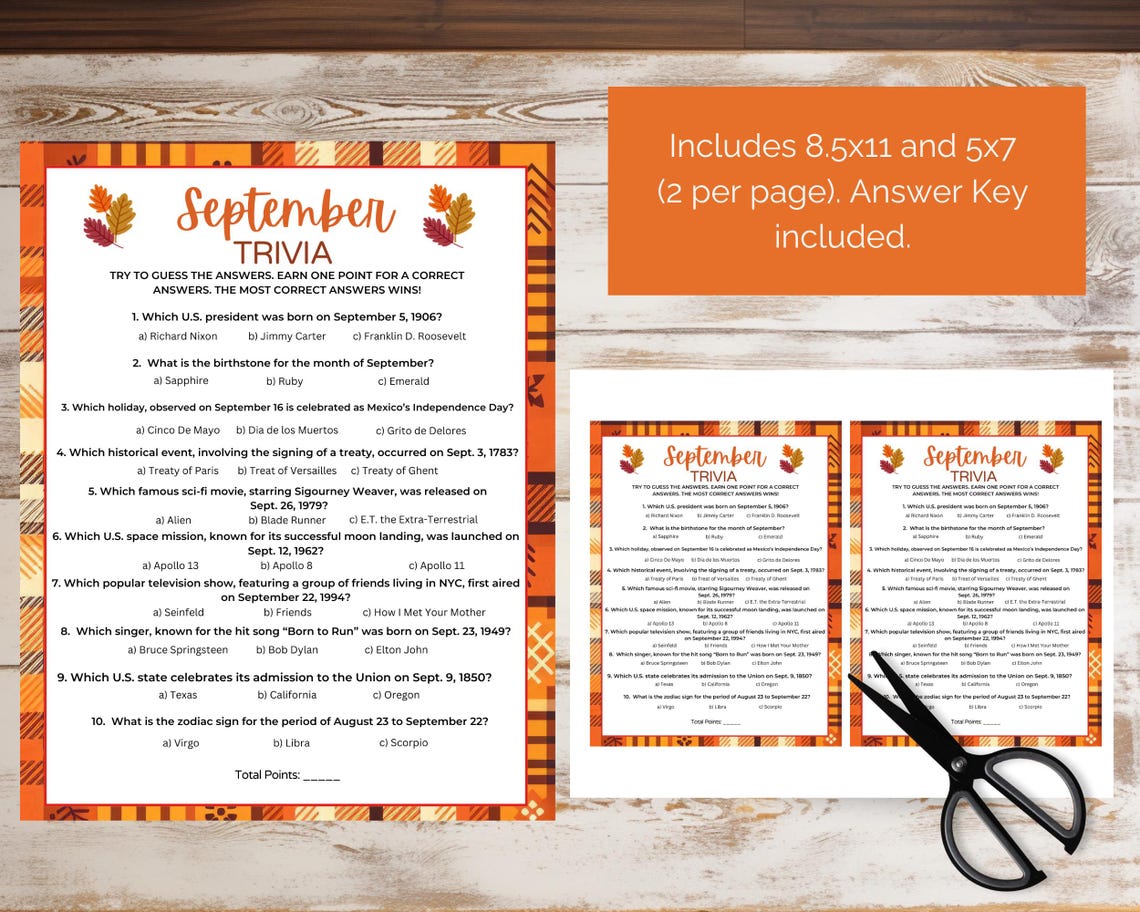 September Trivia, September Trivia Game, Fall Trivia Game, Fall ...
